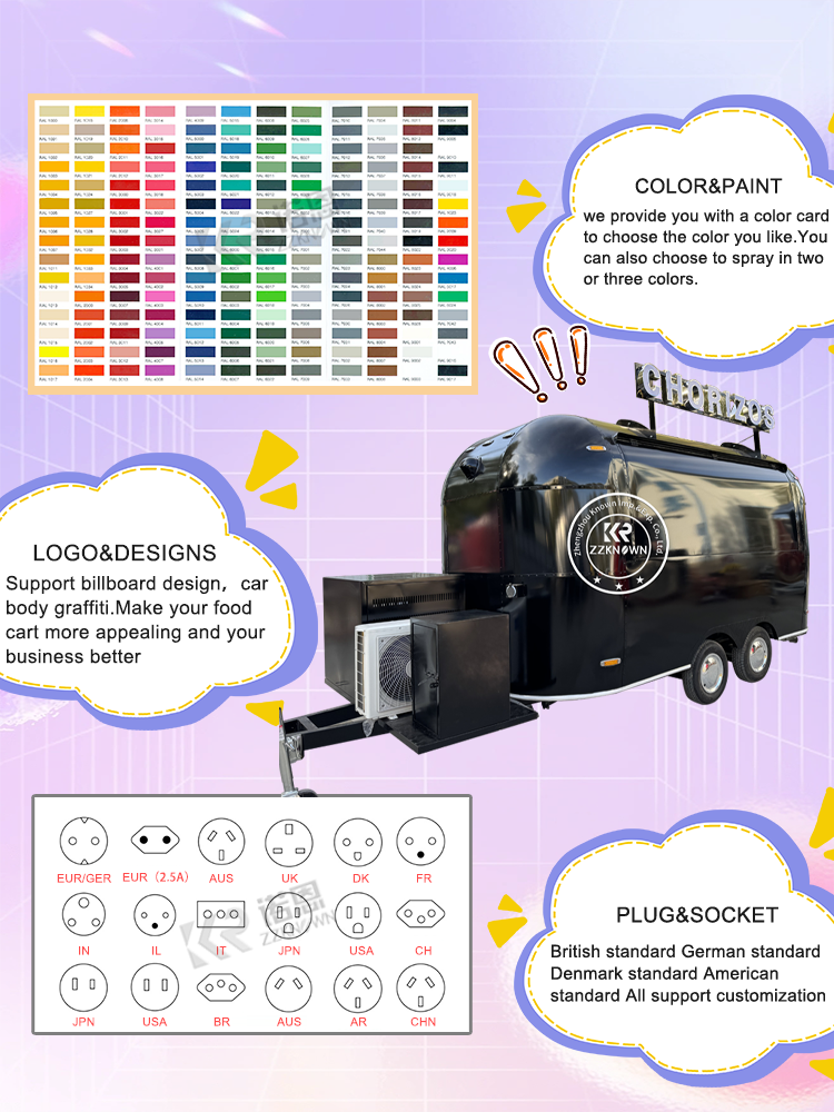 KN-QF-400M Black Mobile Food Truck Trailer Stainless Steel Mobile ...