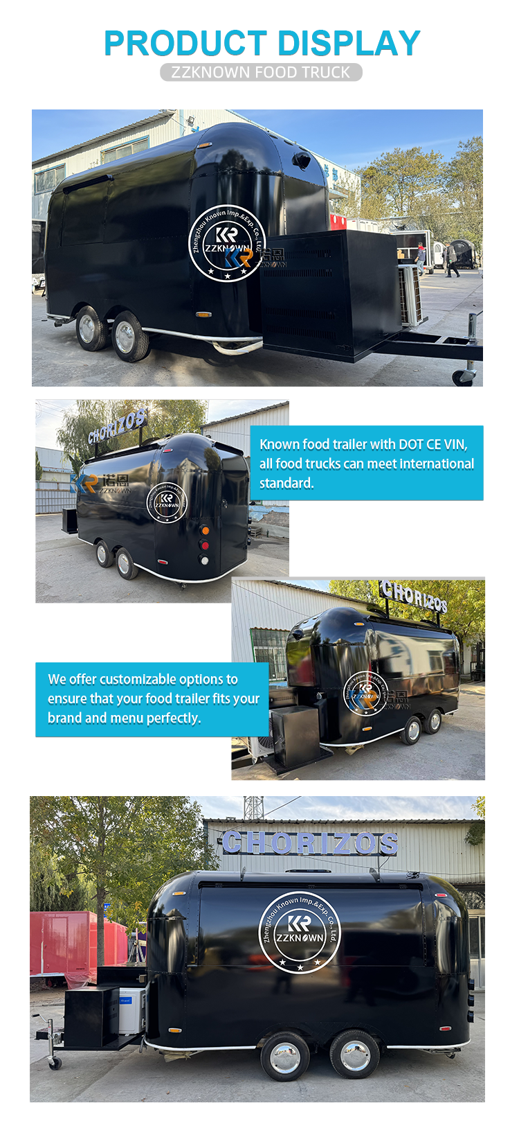 KN-QF-400M Black Mobile Food Truck Trailer Stainless Steel Mobile ...